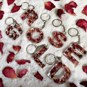 Rose Initial Resin Keyring - Etsy