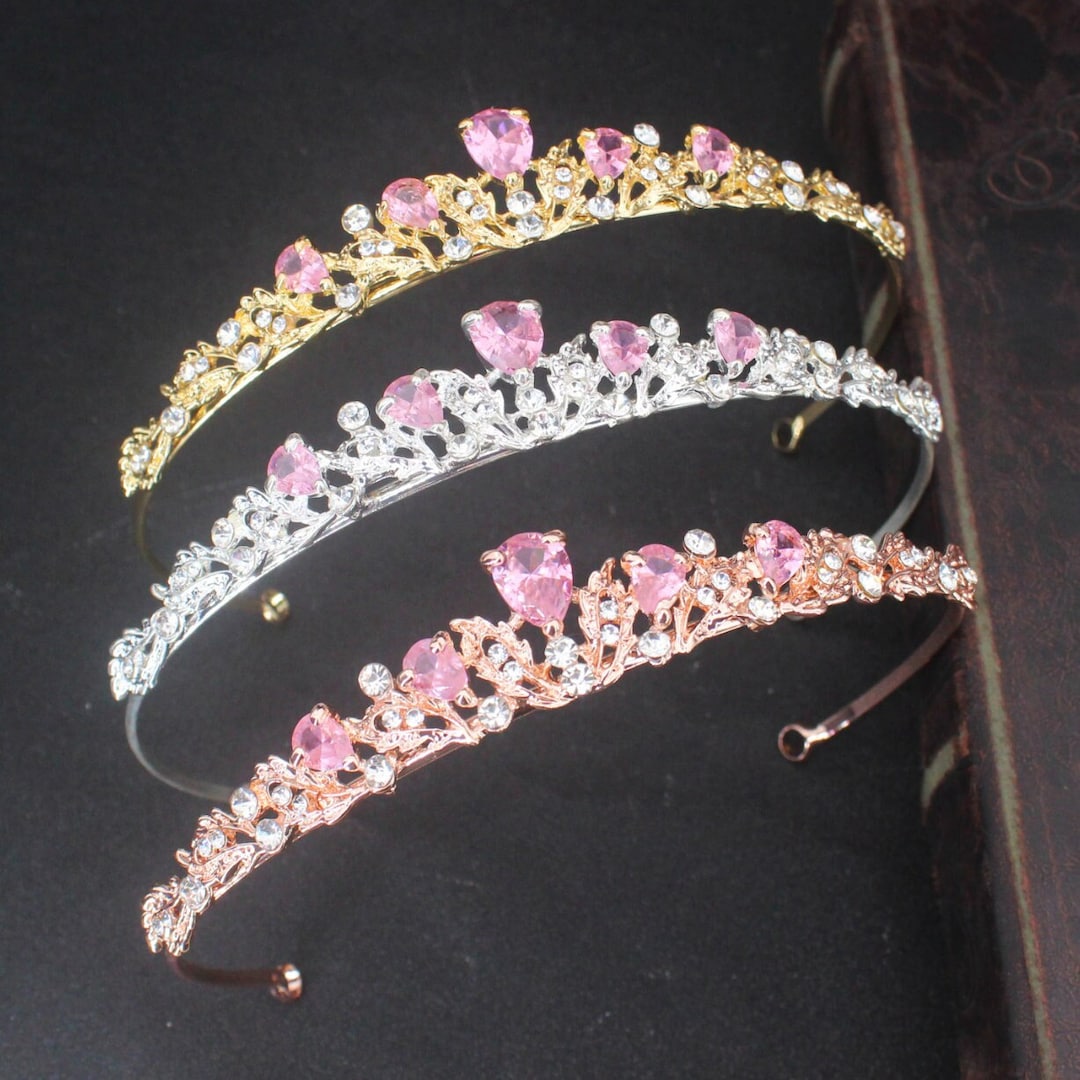 Pink Flower Girl Tiara Pink Princess Rhinestone Tiaras Silver - Etsy