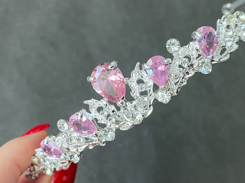 Pink Flower Girl Tiara Pink Princess Rhinestone Tiaras Silver - Etsy