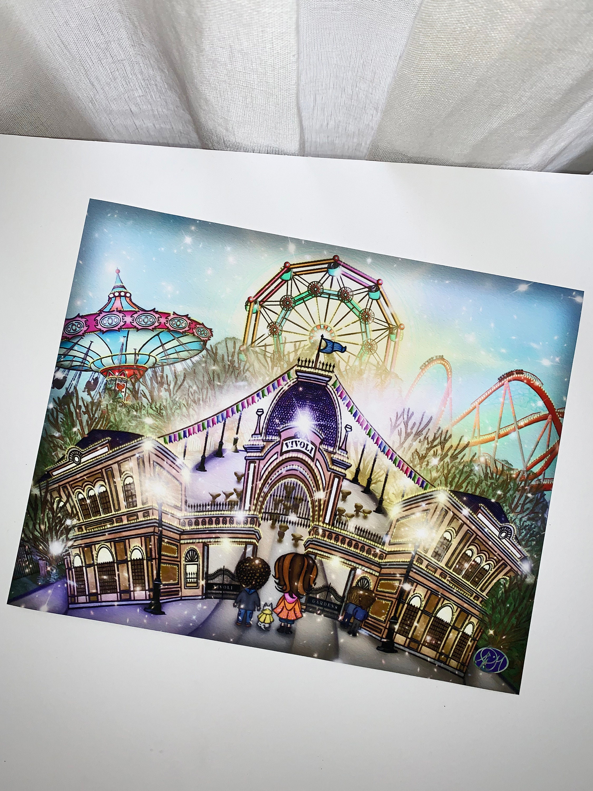 Magical Amusement Park Digital Art Print girl, Dog, Roller Coaster ...