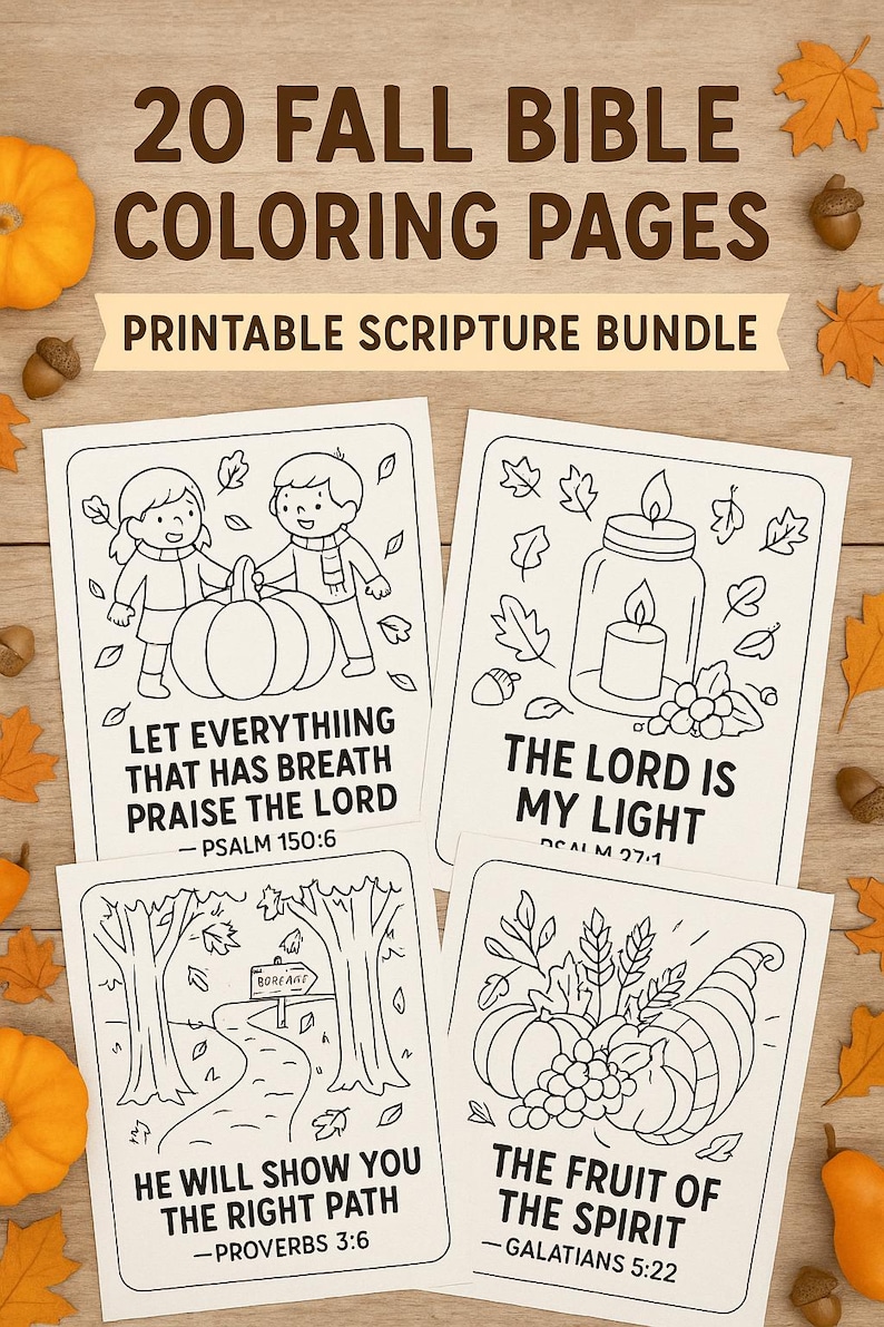 Fall Bible Verse Coloring Pages: Christian Autumn Activity (PDF) - Etsy