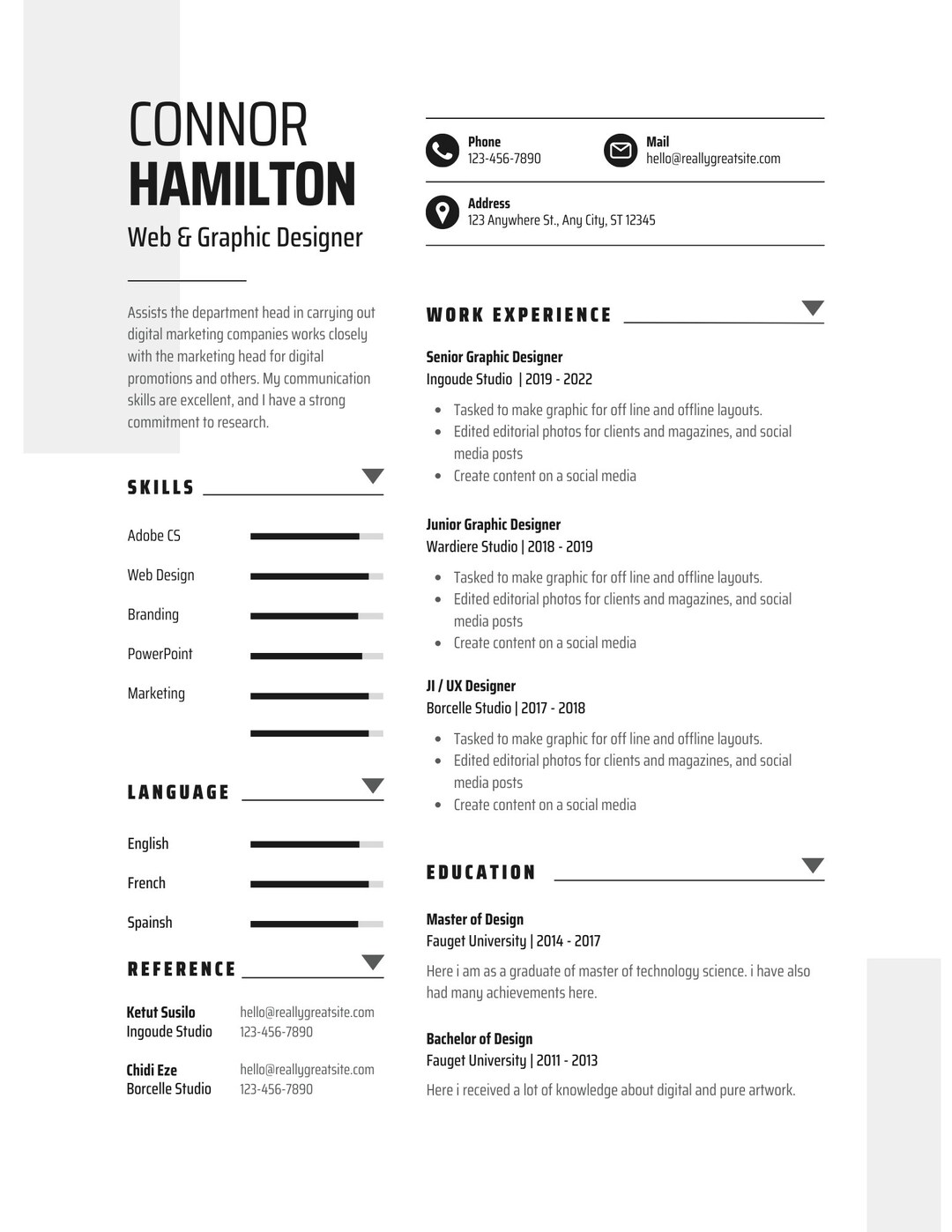 Black and White Minimalist Resume CV Resume Word Digital Download ...
