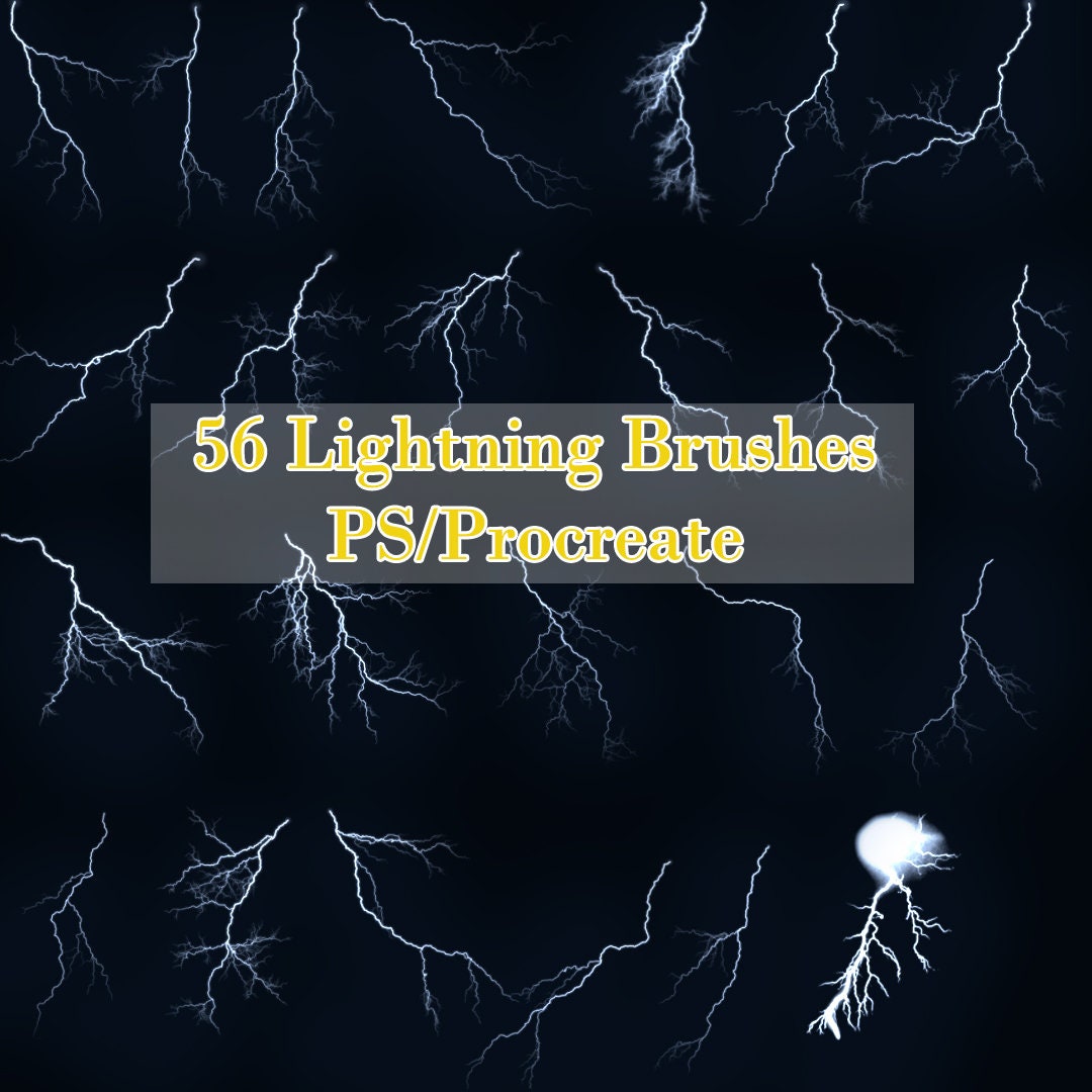 56 Lightning Brushes Thunder Lights Photoshop Procreate for Digital Art Graphic Design and Photo ...