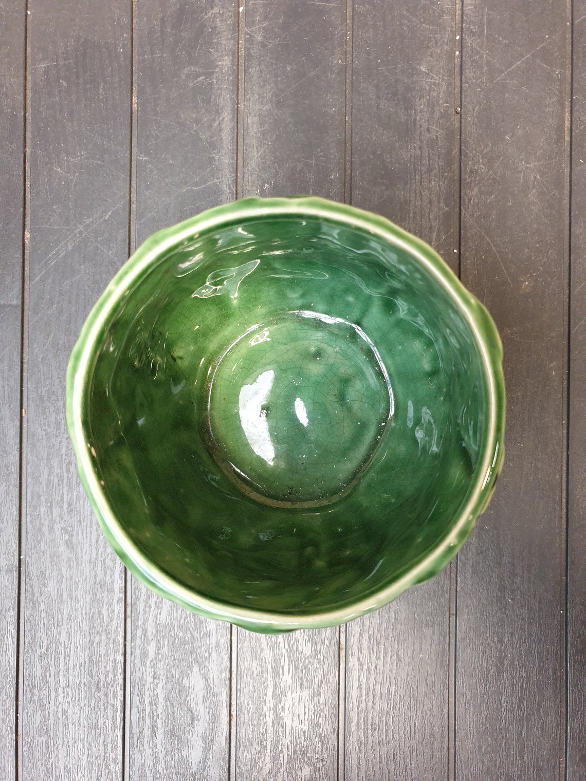 Green Art Nouveau Embossed Floral Glaze Planter Jardiniere - Etsy UK