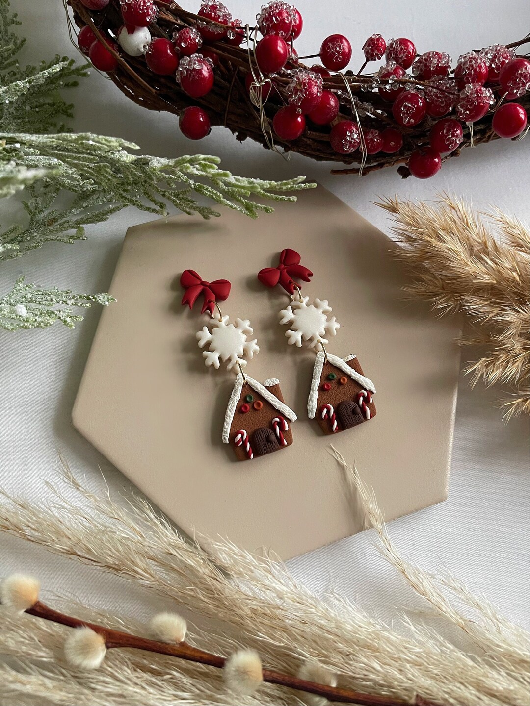 CHRISTMAS DANGLE Handmade Christmas Polymer Clay Earrings Boho ...