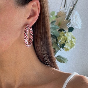 CANDY CANE HOOPS Handmade Christmas Polymer Clay Earrings Boho ...