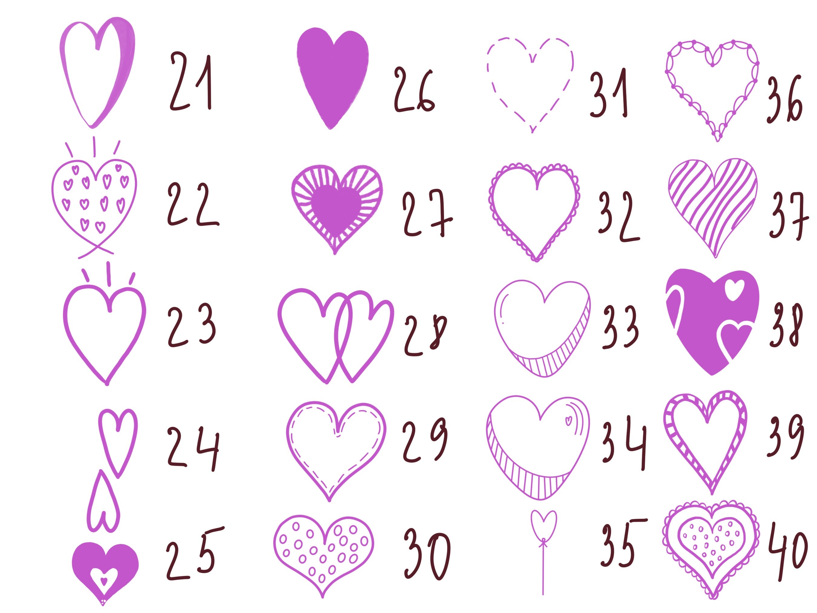 Procreate Heart Stamps, 40 Doodle Procreate Brushes, Hearts Procreate ...