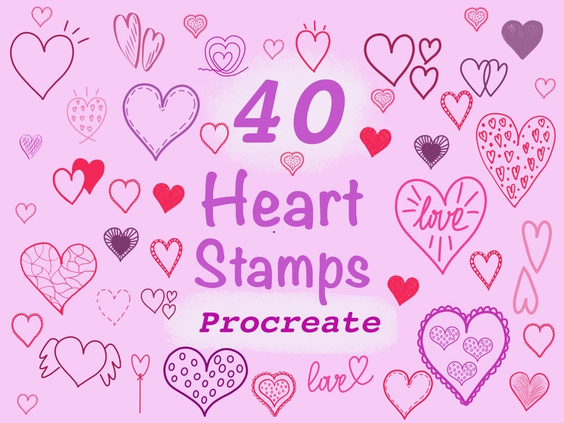 Procreate Heart Stamps, 40 Doodle Procreate Brushes, Hearts Procreate ...