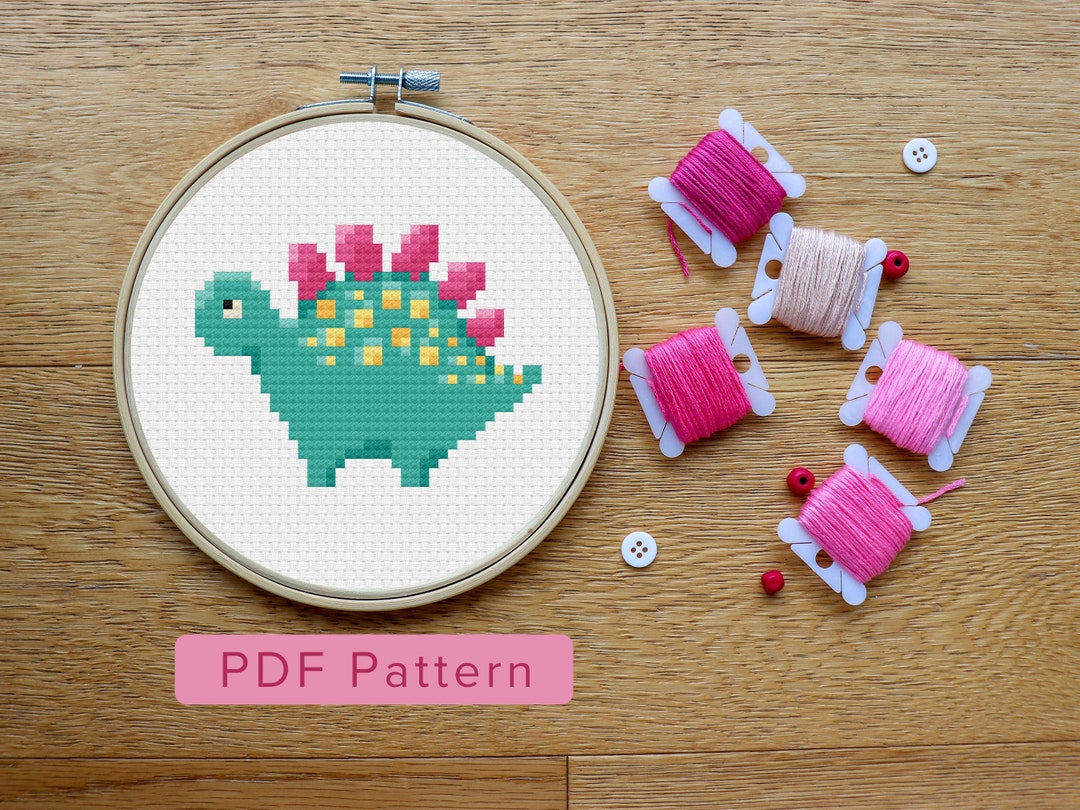 Dinosaur Cross Stitch Pattern PDF. Dino Embroidery. Small X Stitch ...