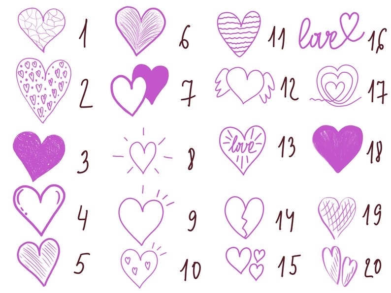 Procreate Heart Stamps, 40 Doodle Procreate Brushes, Hearts Procreate ...