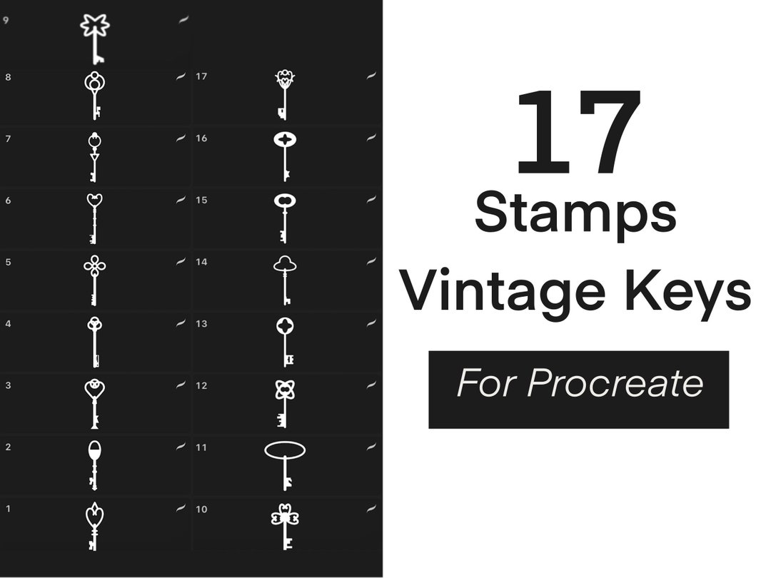 Procreate Key Stamps, 17 Procreate Key Stamp, Procreate Stamps, Vintage ...
