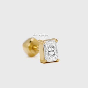 14K Solid Gold Radiant Cut REAL Lab Grown Diamond 0.2CT Cartilage Stud ...