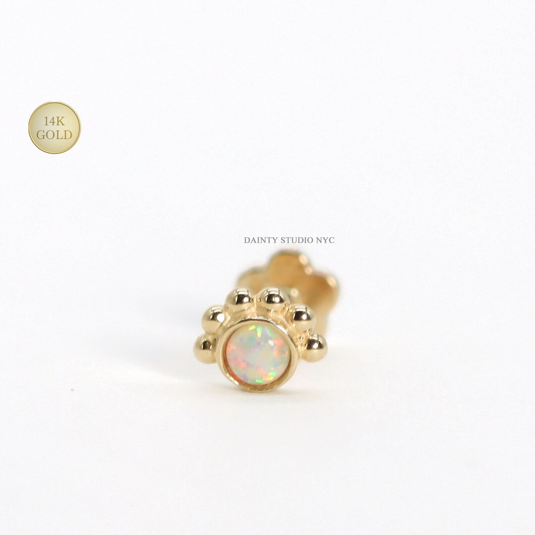 14K Solid Gold Opal Sun Flower Internally Threaded Ear Cartilage Stud ...