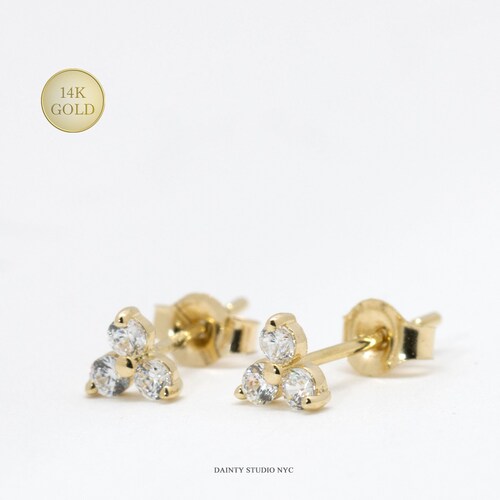 14k Solid Gold Trinity CZ Internally Threaded Labret Stud - Etsy