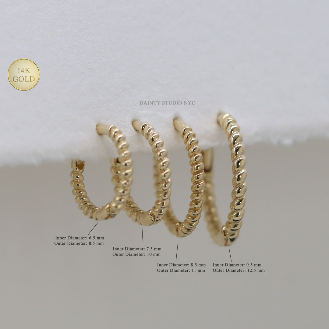14K Solid Gold Rope Twist Hinged Huggie Hoop, Helix Hoop Earring ...