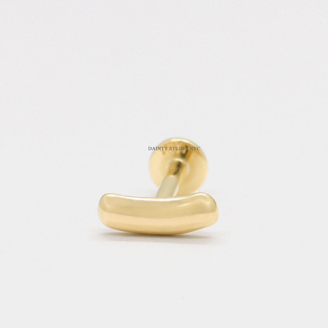 14K Solid Gold Curved Line Jelly Bar Internally Threaded Ear Cartilage ...