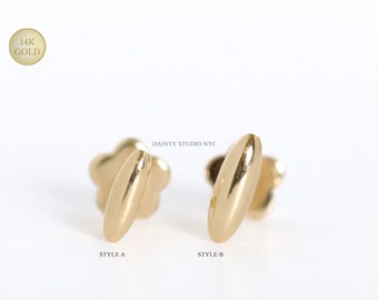 NEW 14K Solid Gold Thin Pole Line Stick Bar Stud Earring, Minimal Simple Tiny Stick Stud, 14K ...