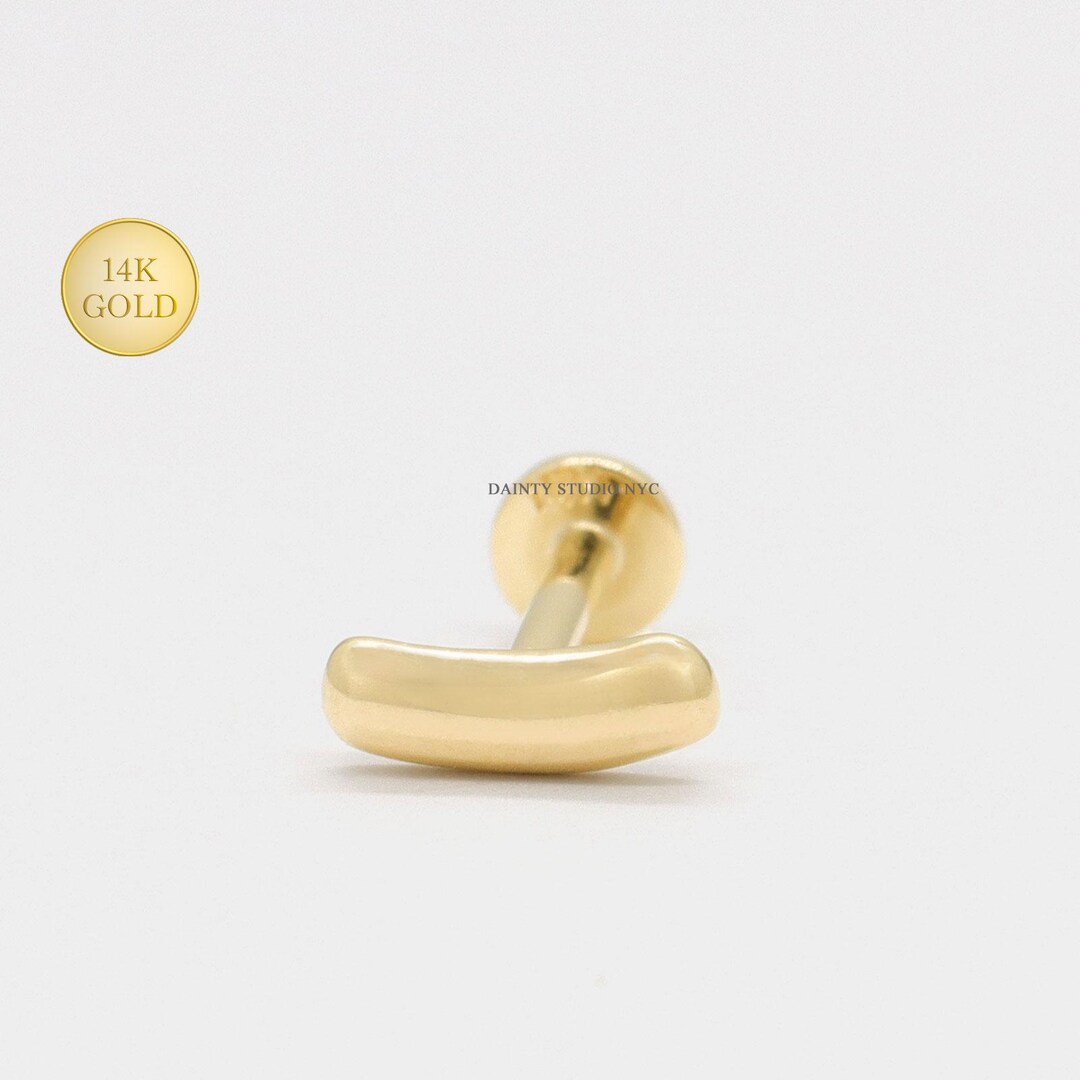 14K Solid Gold Curved Line Jelly Bar Internally Threaded Ear Cartilage ...