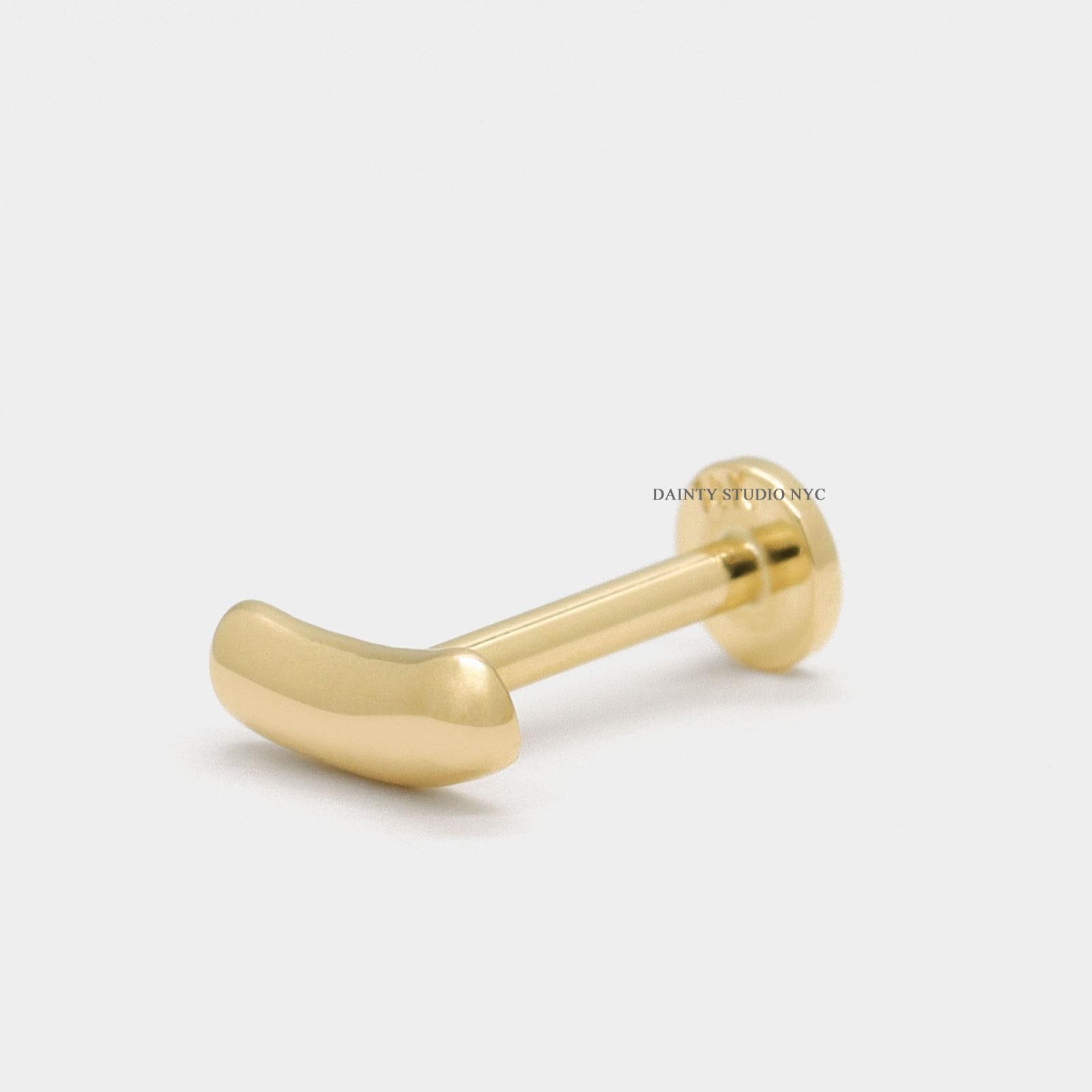 14K Solid Gold Curved Line Jelly Bar Internally Threaded Ear Cartilage ...