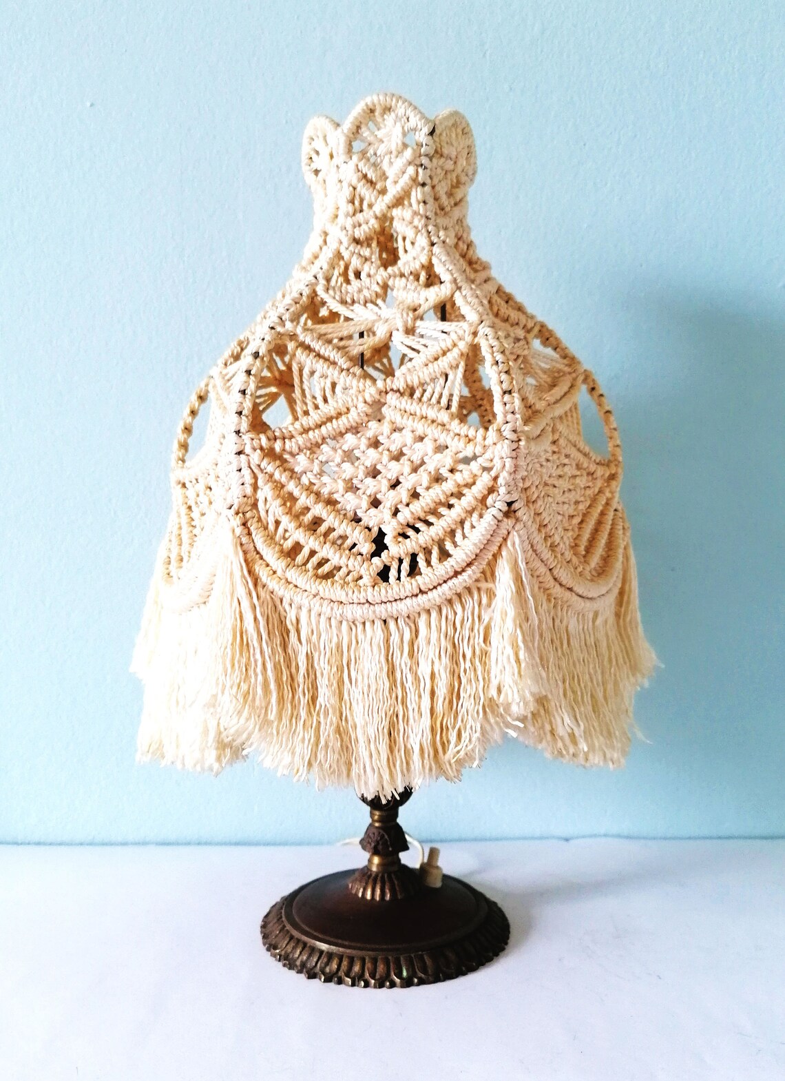 Art Deco Macrame Lampshade Art Nouveau Tabletop Bronze Lamp - Etsy