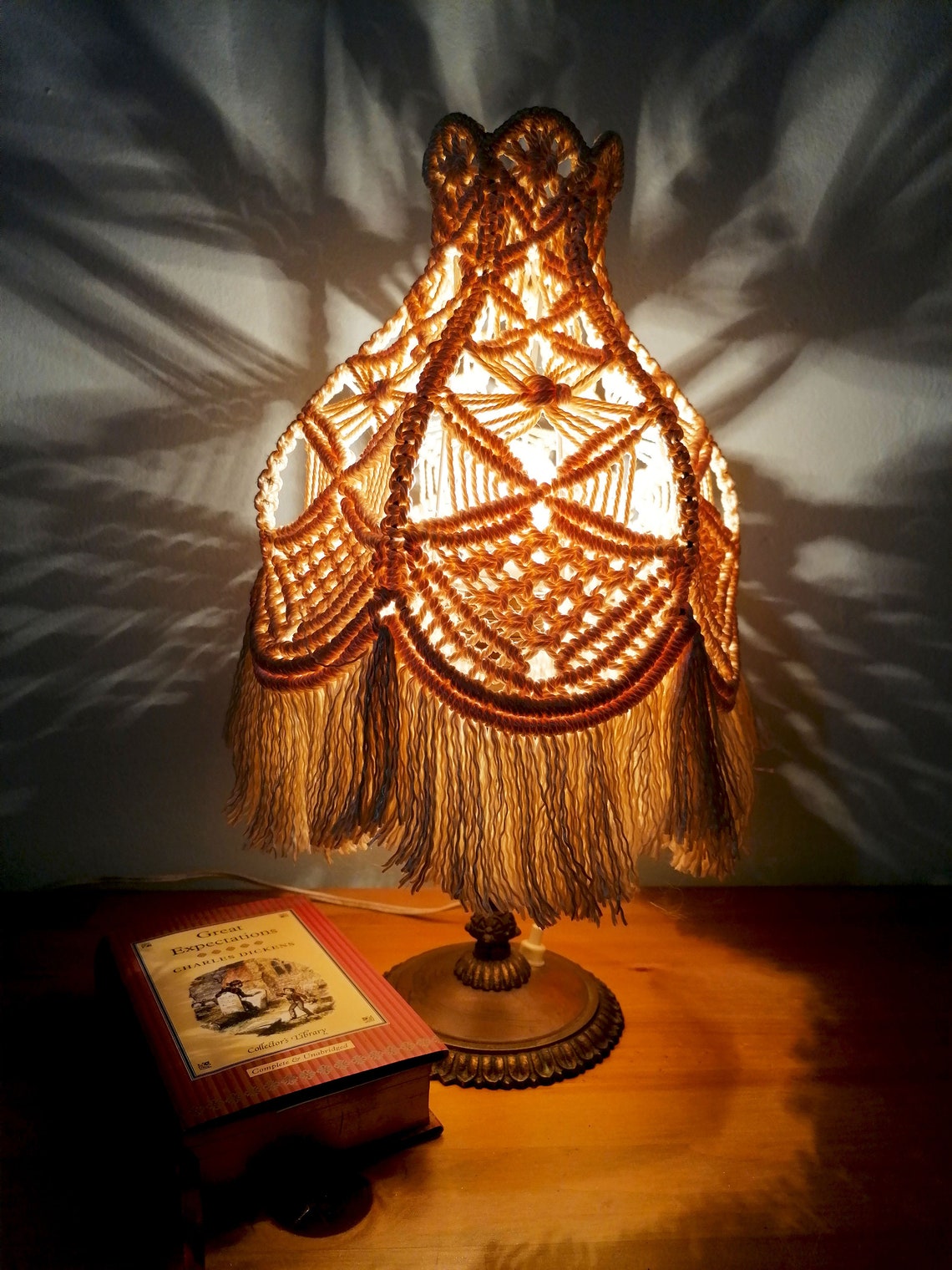 Art Deco Macrame Lampshade Art Nouveau Tabletop Bronze Lamp - Etsy
