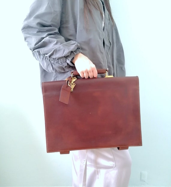 Vintage leather file folder, brown leather document c… - Gem