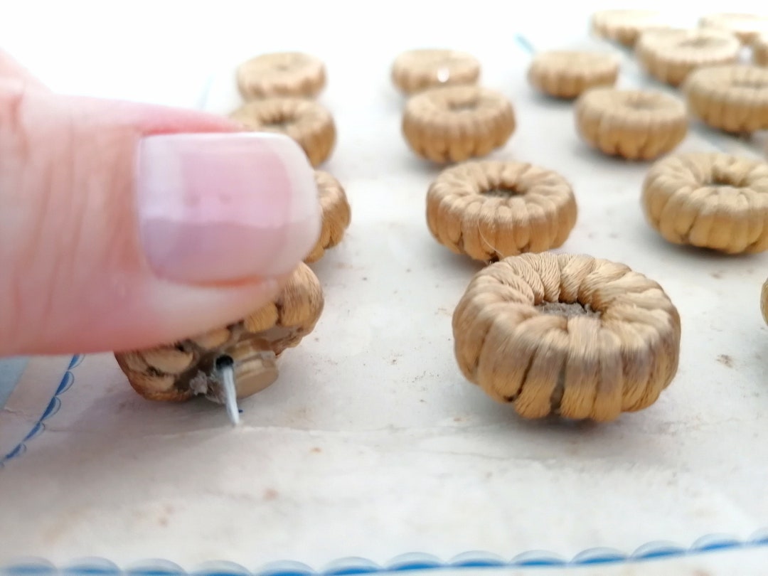 Vintage Thread Buttons Set, Mustard/beige Antique Footed Buttons ...