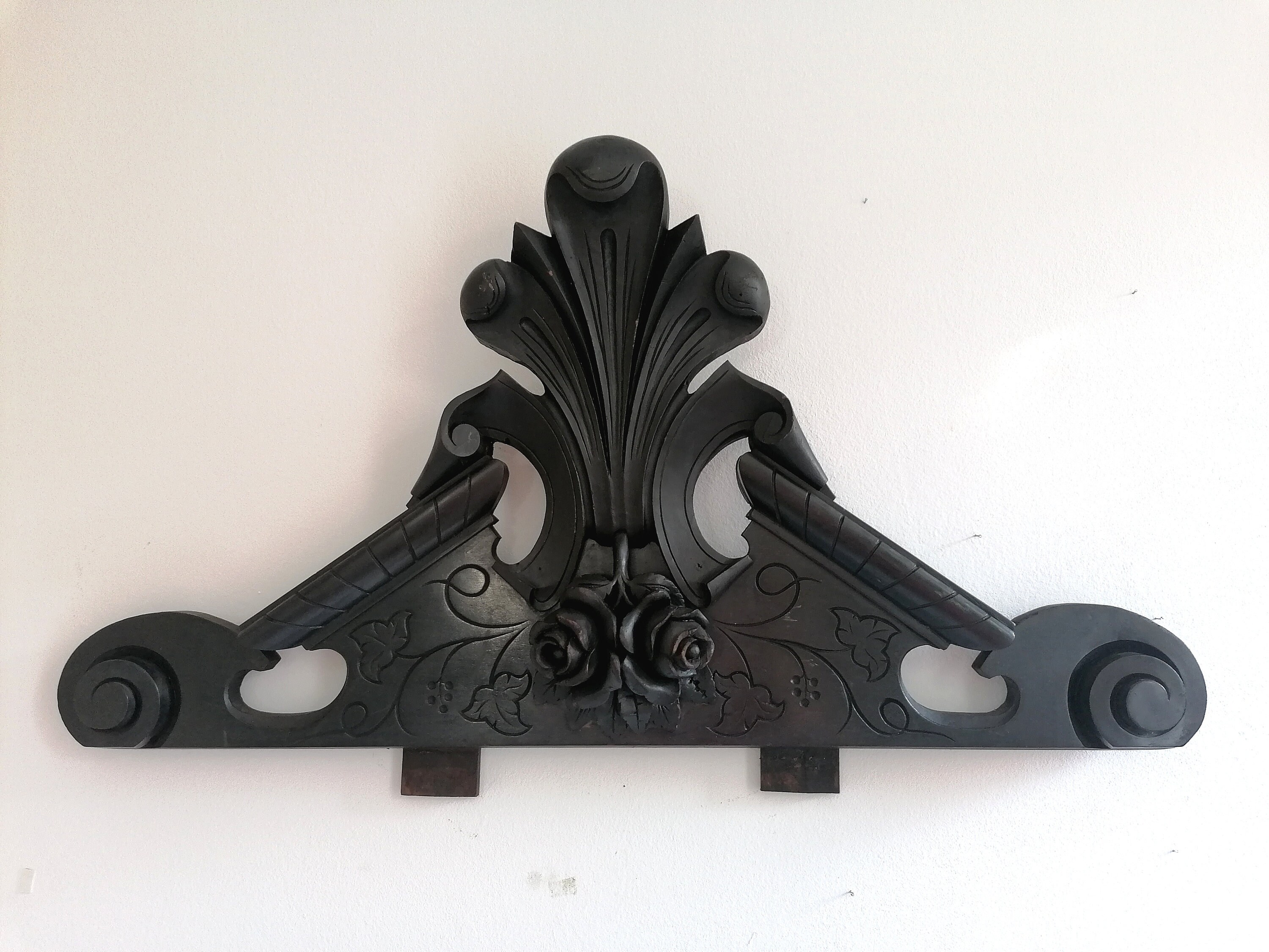 Antique Arquitectural Salvage, Vintage Black Furniture Pediment, Hand ...