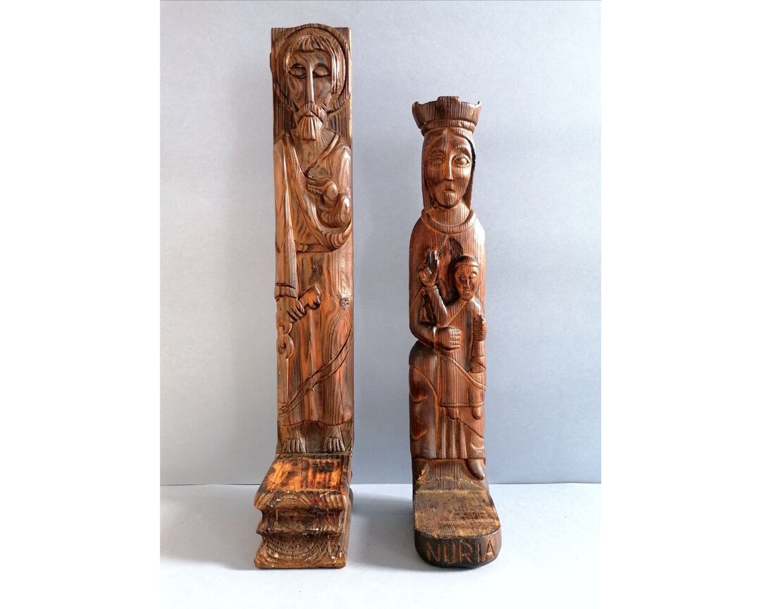 Wooden Saint Peter Sculpture, Virgin Mary Wooden Figure, Religious Home ...