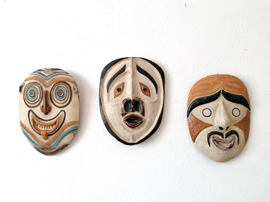 Handmade Ceramic Masks,folk Wall Accent, Ethnic Cosy Room Decor ...