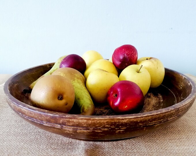 Rustic Wooden Bowl, Handmade Vintage Distressed Wooden Bowl, Large ...
