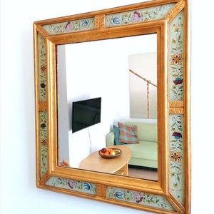 Vintage Large Mirror With Reverse Hand Painted Frame, Glass Painting ...