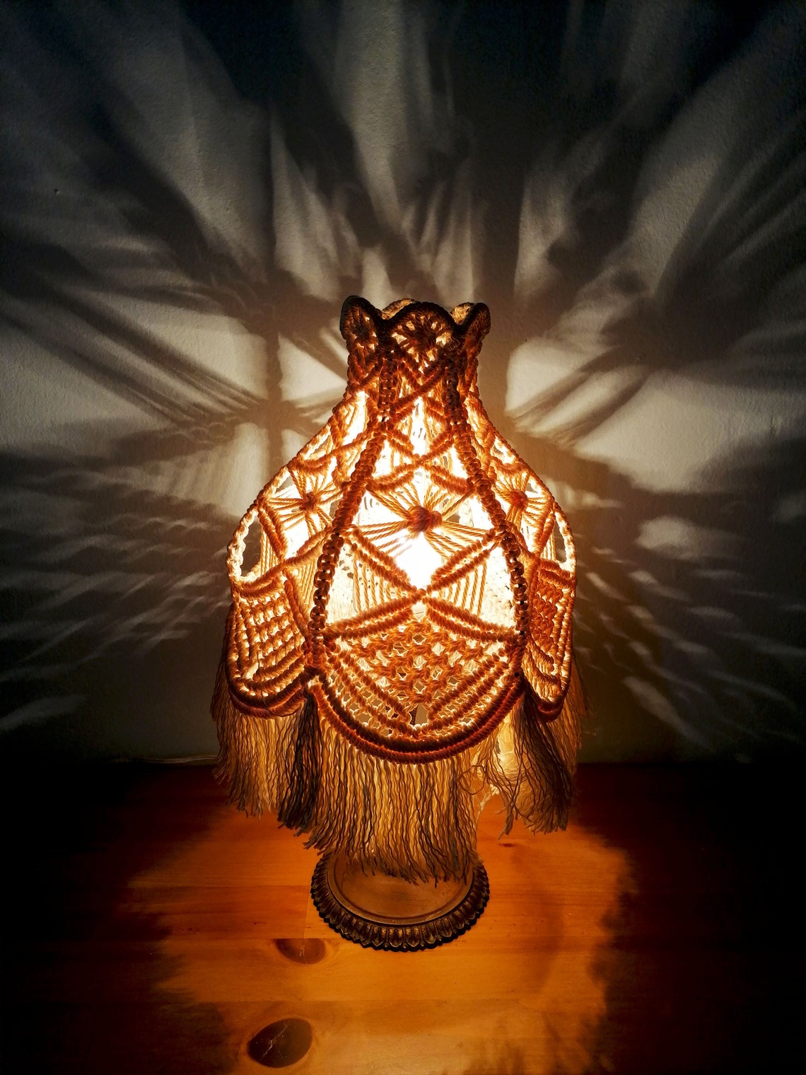 Art Deco Macrame Lampshade Art Nouveau Tabletop Bronze Lamp - Etsy