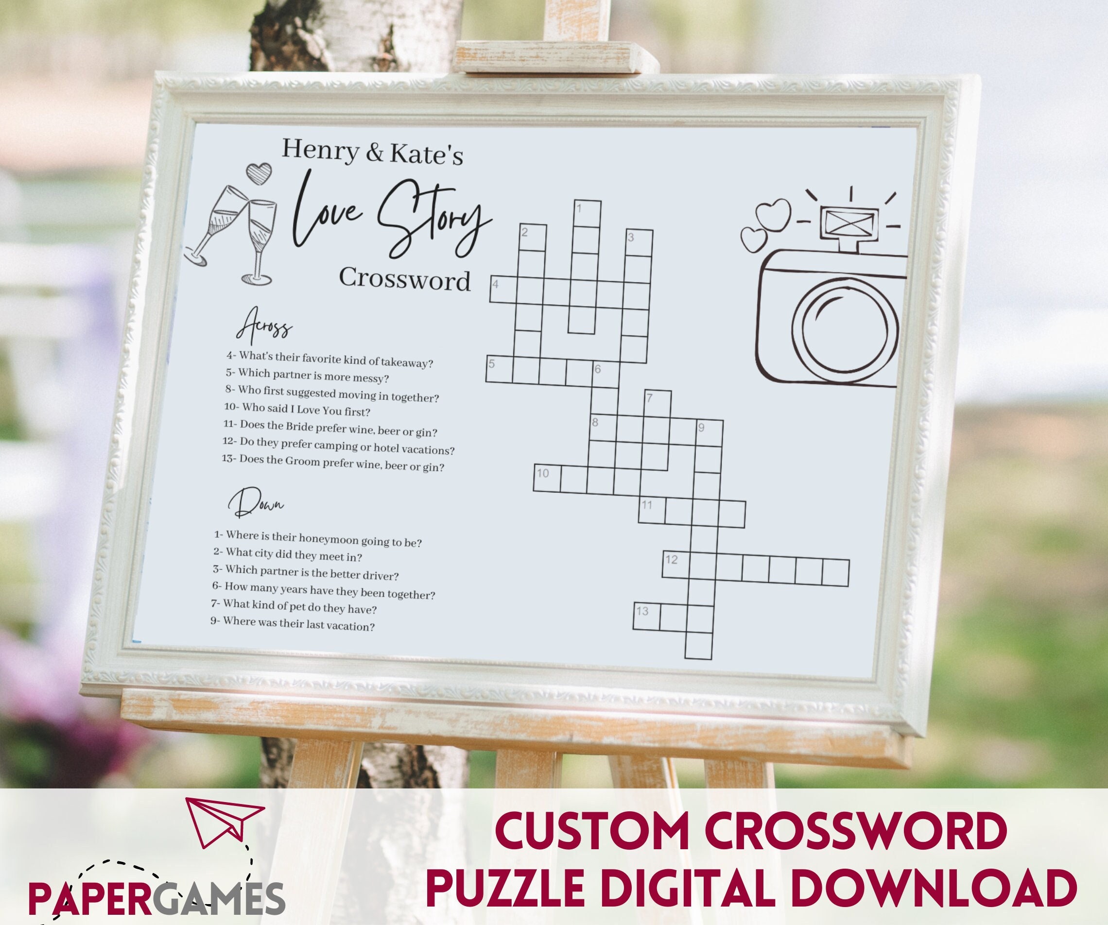 Custom Wedding Crossword Puzzle | Personalized Bridal Shower Crossword ...