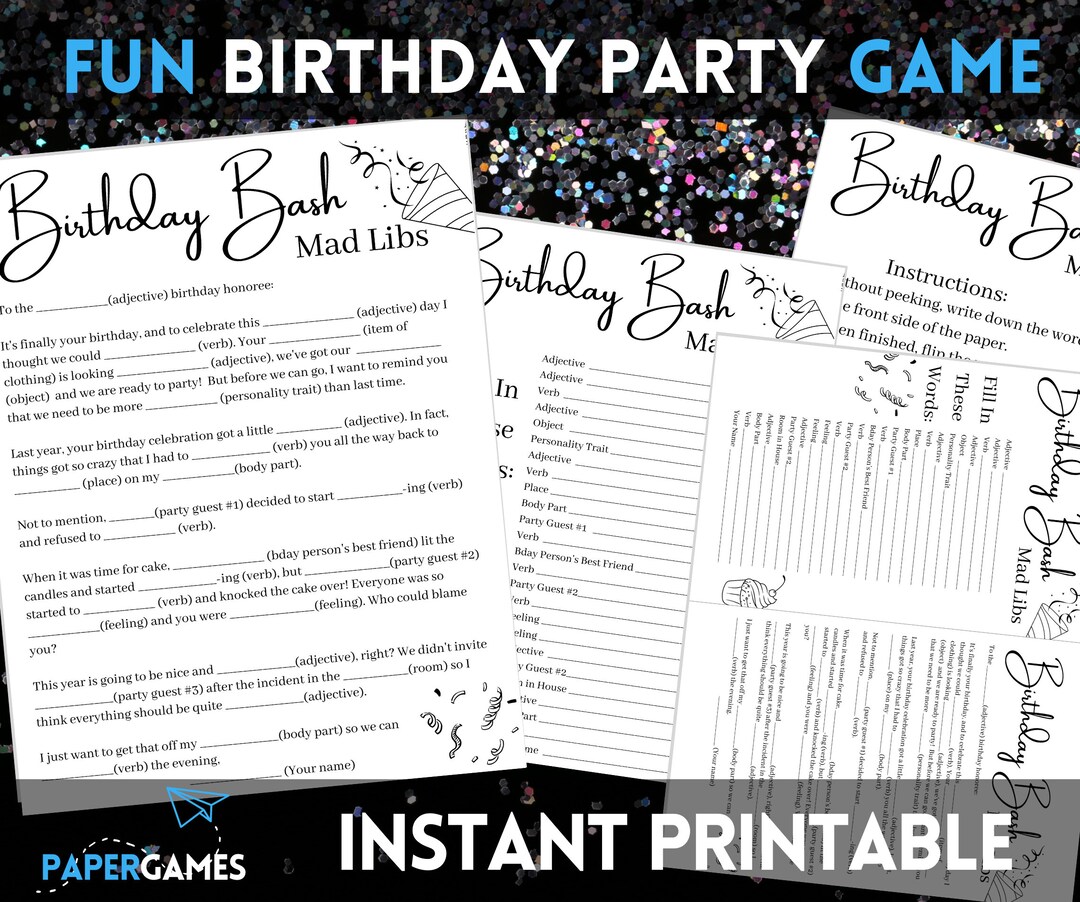 Mad Libs Birthday Game Funny Printable Party Game Adult - Etsy