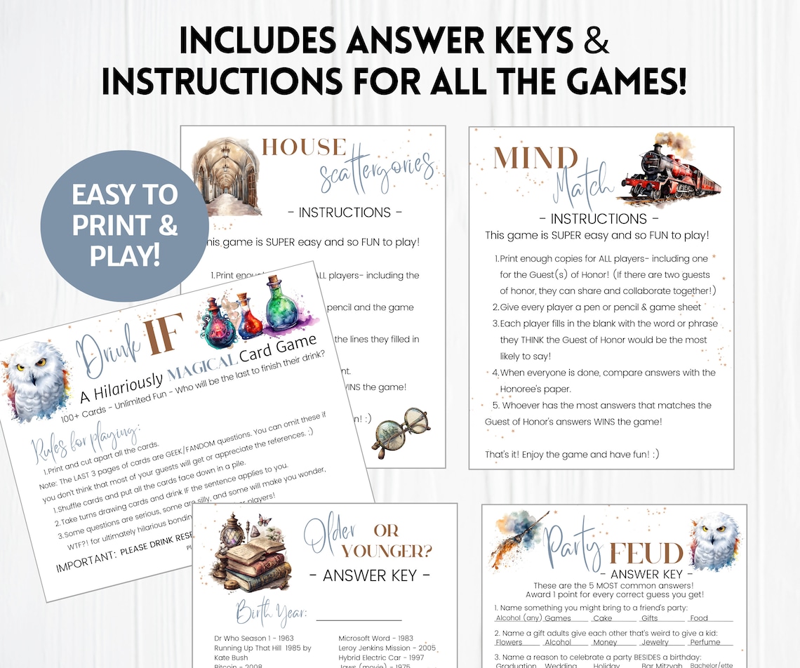 WIZARD BACHELORETTE PARTY Games Bundle Printable Party Games, Wizard ...
