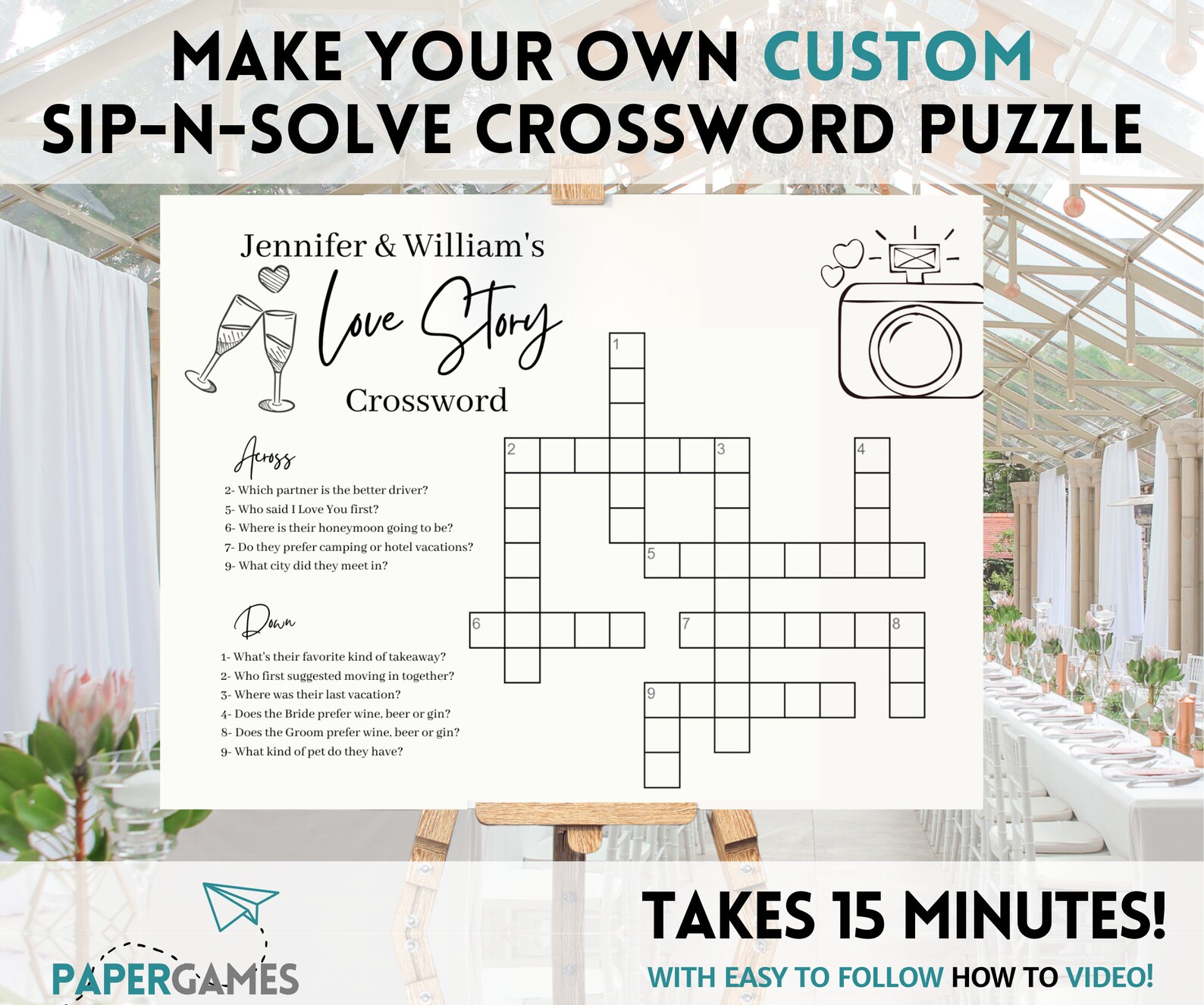 DIY Custom Wedding Crossword Puzzle Personalized Bridal Shower ...