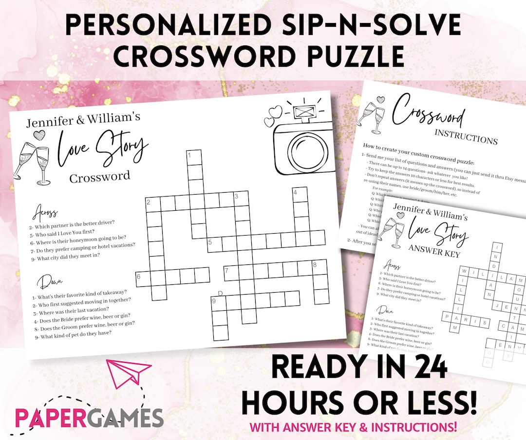 Custom Wedding Crossword Puzzle | Personalized Bridal Shower Crossword ...