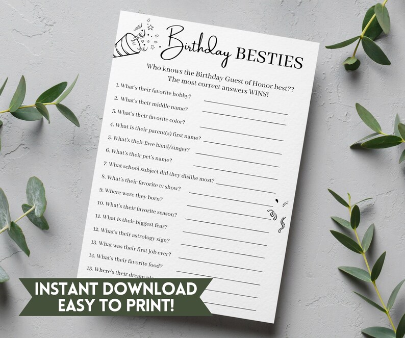 Hilarious Besties Birthday Game | Printable Party Game, Adult Games ...