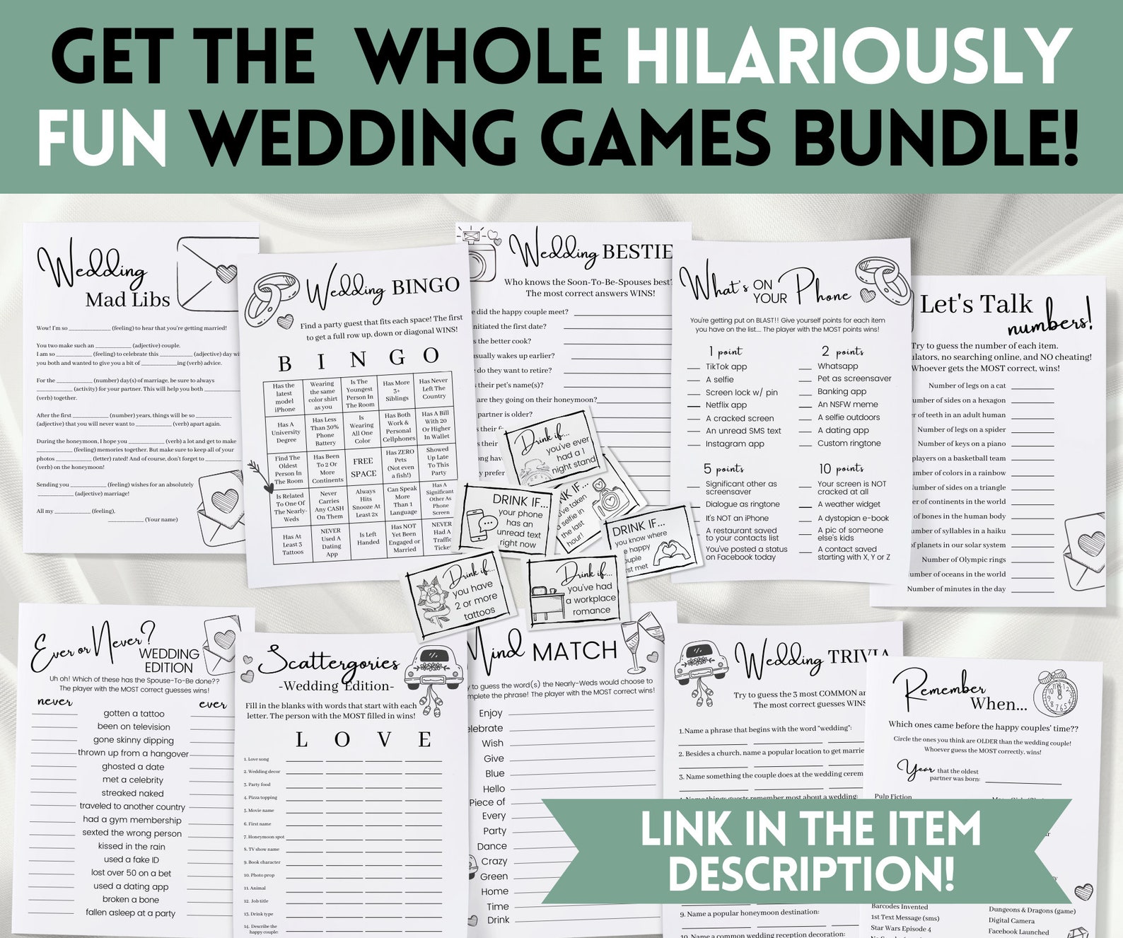 Mind Match Bach Party Game Printable Couples Shower Game Hen Party Game ...