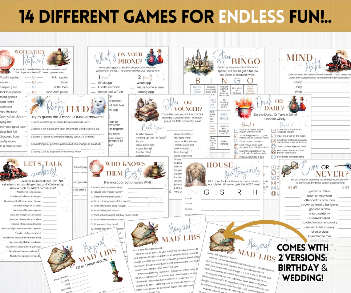 WIZARD BIRTHDAY PARTY Games for Adults Printable Party Games, Wizard ...