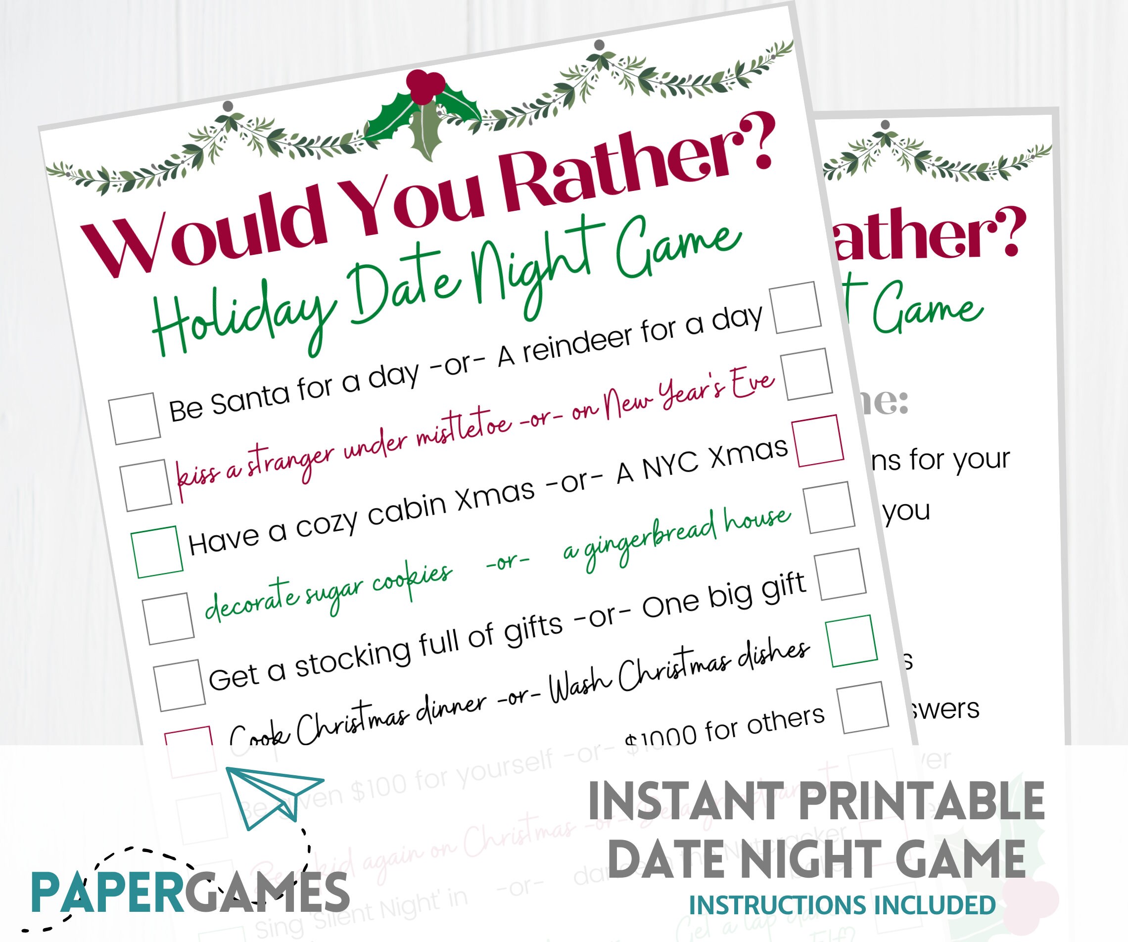 Would You Rather Holiday DATE NIGHT GAME Instant Download | Naughty ...