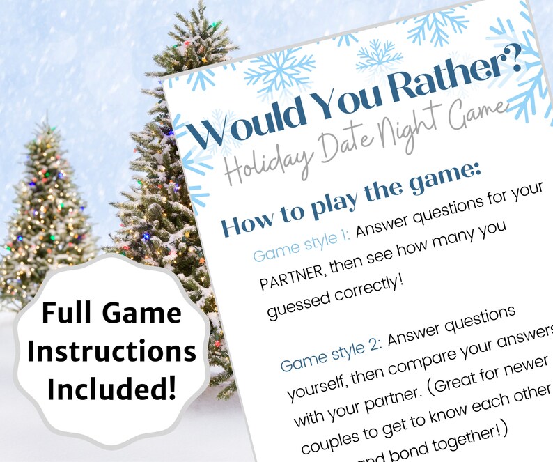 Holiday Would You Rather DATE NIGHT GAME Instant Download - Etsy
