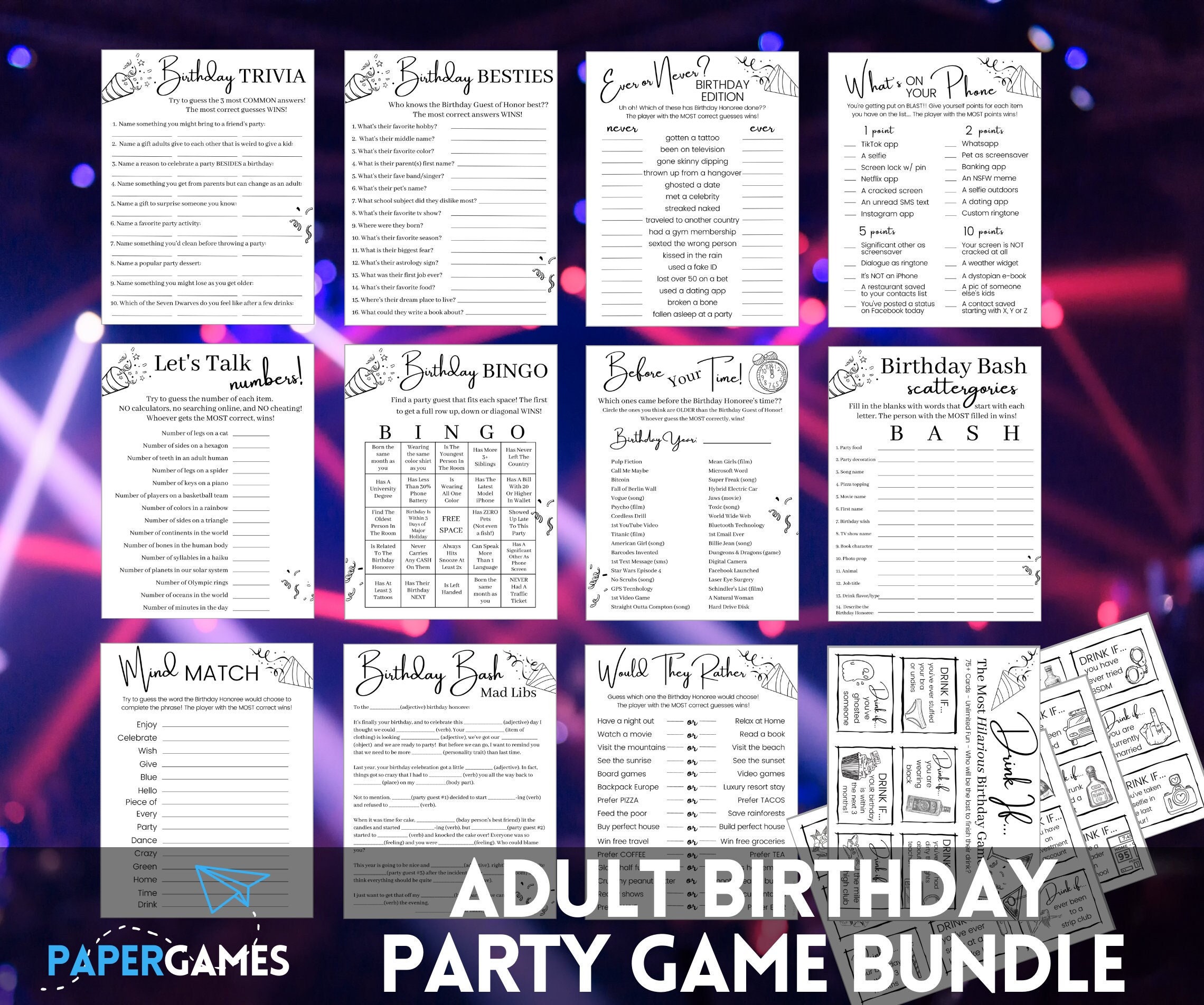 12 Epic Birthday Games Bundle Printable Party Games, Adult Games ...