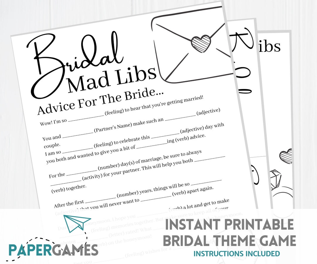 Hilarious Bridal Mad Libs Game Printable Download | Fun Bridal Shower ...
