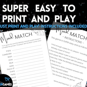 Fun Mind Match Birthday Game: Printable Adult Party Game (PDF, PNG, JPG ...