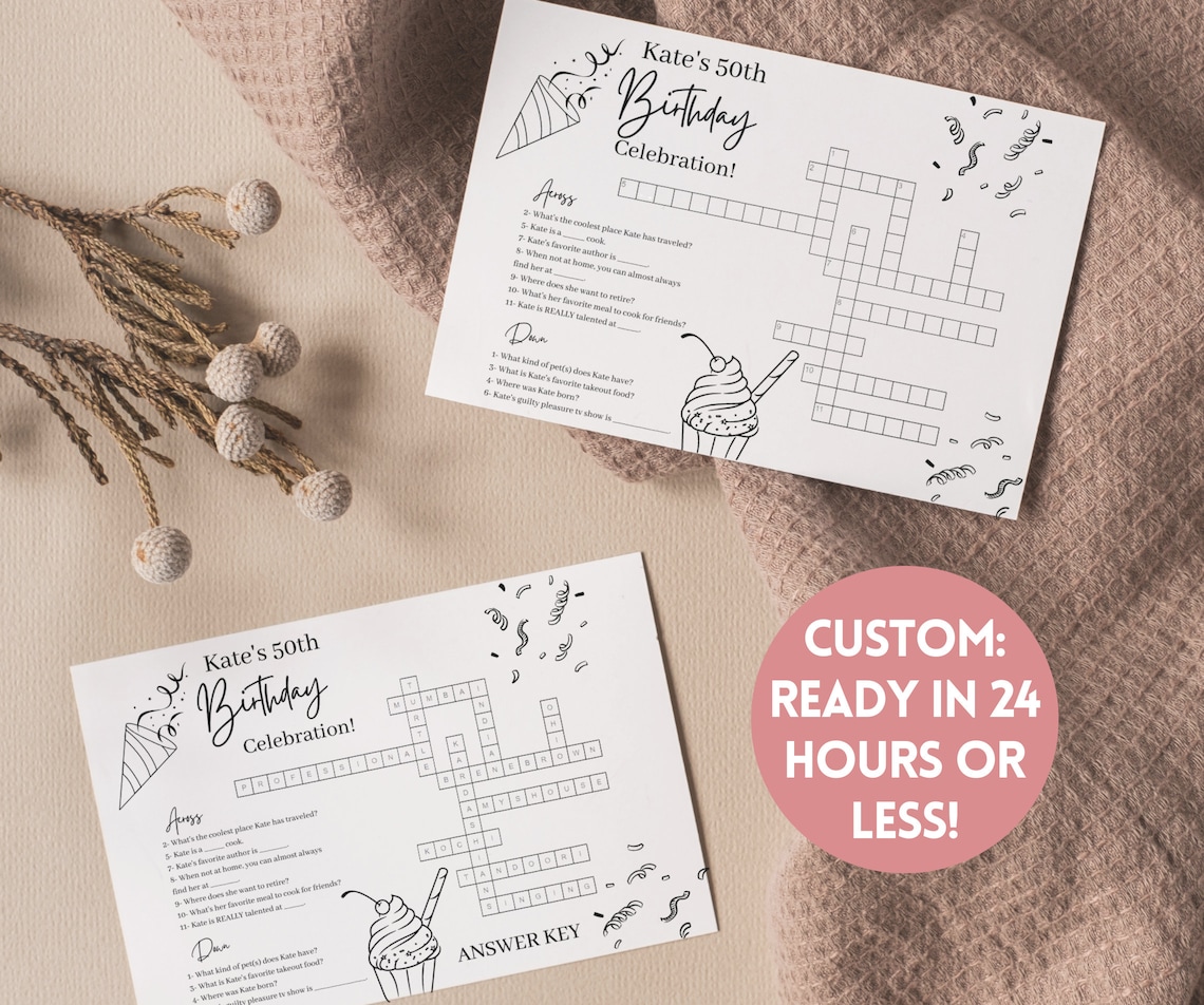 Custom Birthday Crossword Puzzle | Personalized Birthday Party ...