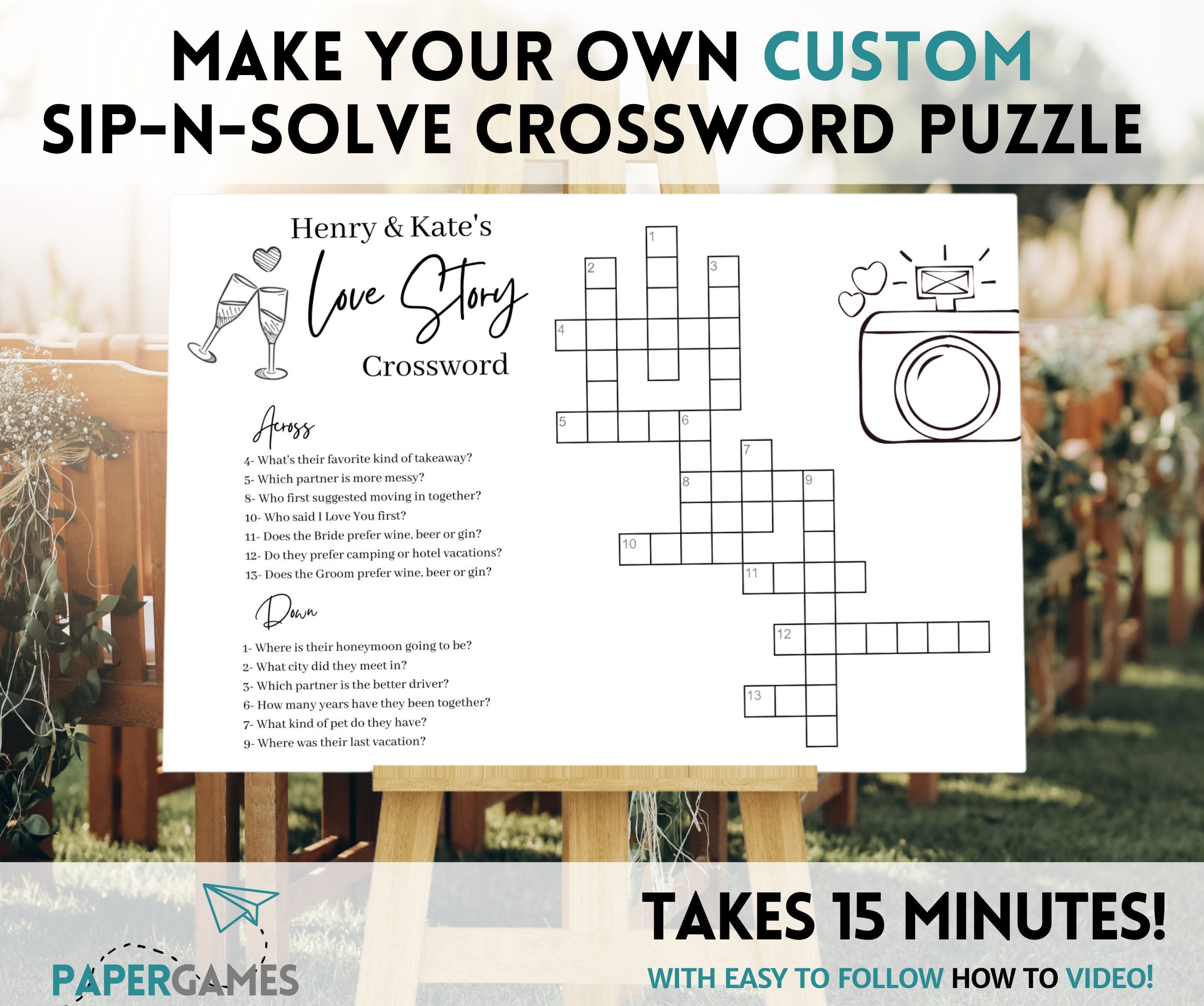 DIY Custom Wedding Crossword Puzzle | Personalized Bridal Shower ...