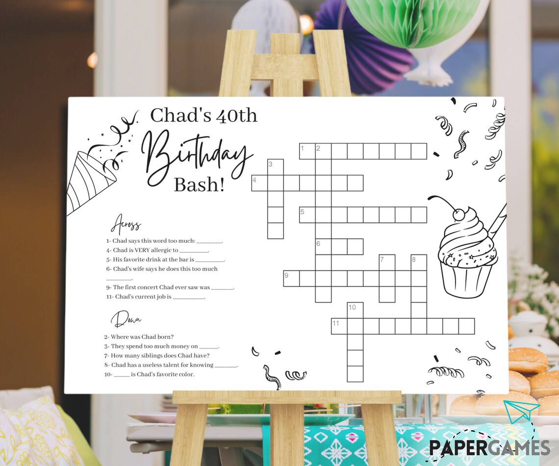 Custom Birthday Crossword Puzzle | Personalized Birthday Party ...