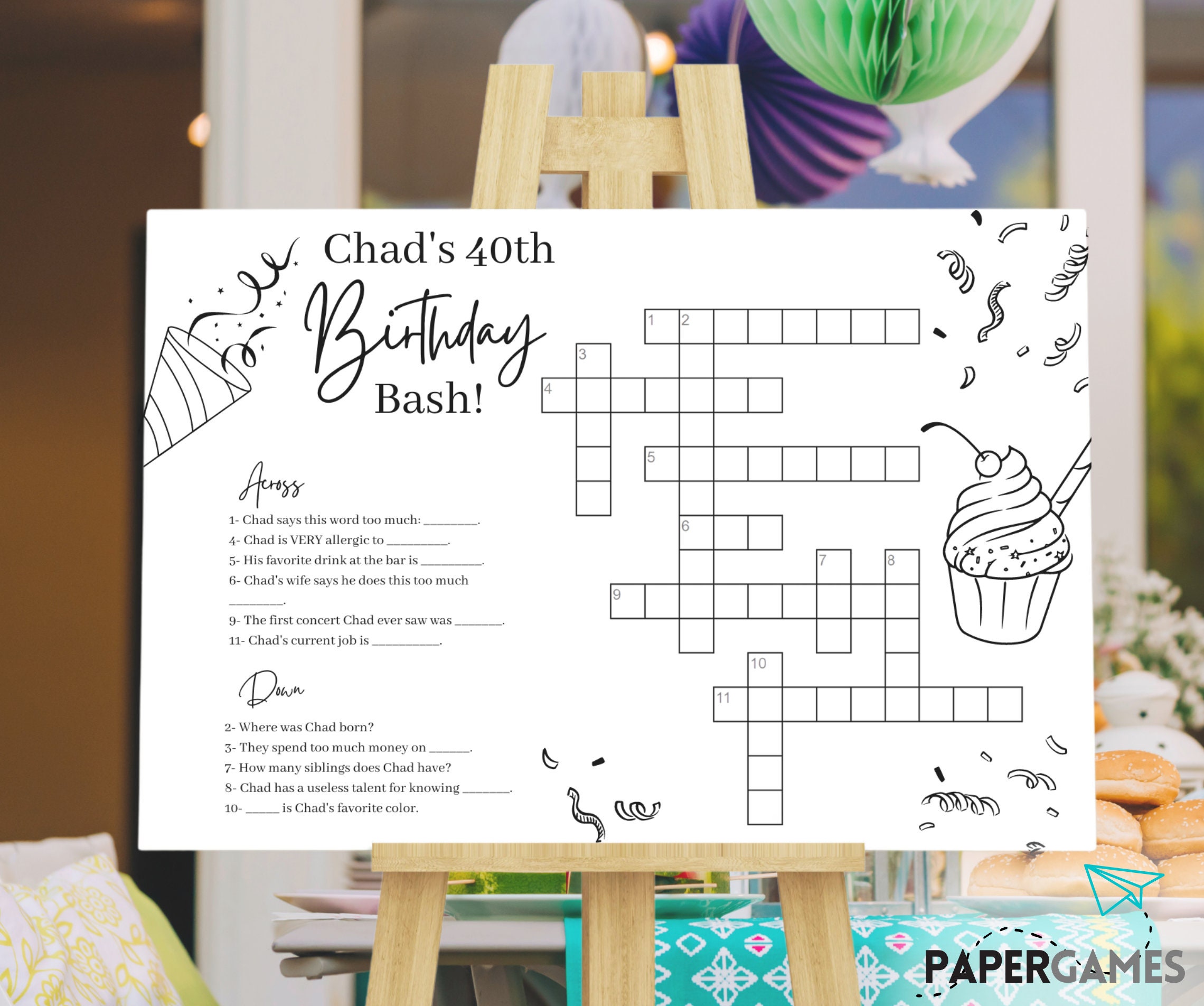 Custom Birthday Crossword Puzzle Personalized Birthday Party Crossword ...
